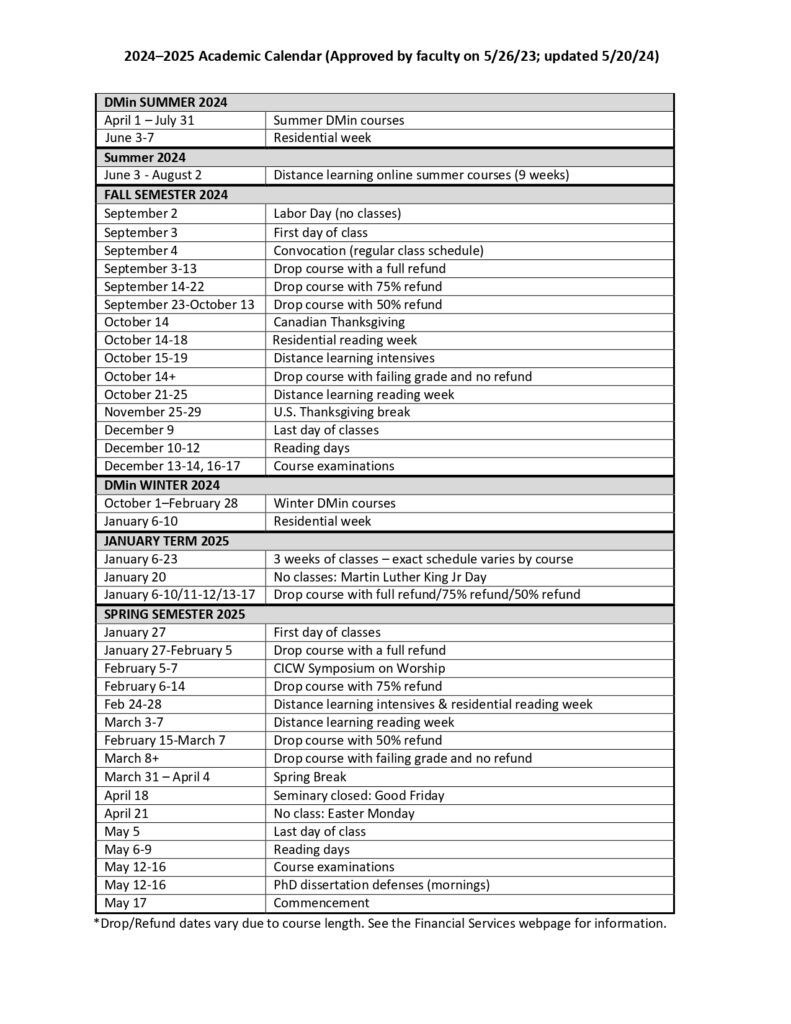 Academic Calendar - Calvin Theological Seminary